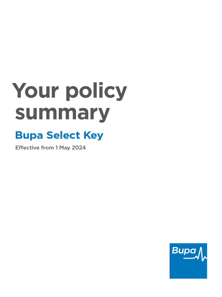 Bupa Select Key Policy Summary | PDF | Health Care | Patient