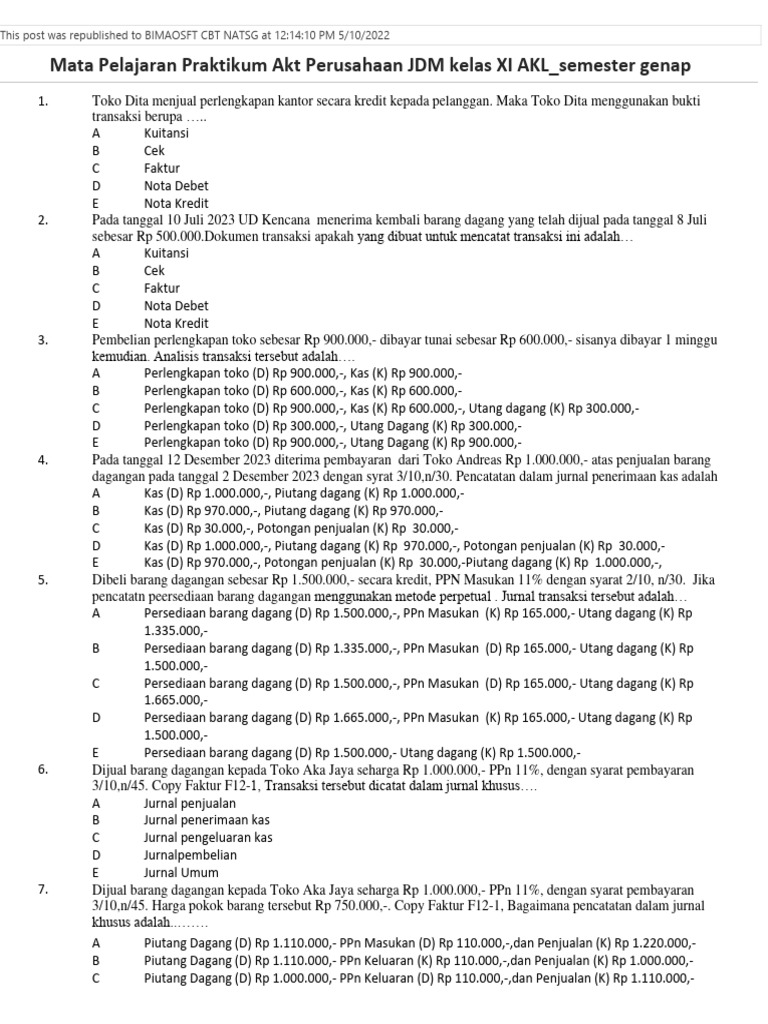 LATIHAN SOAL Akuntansi Perusahaan Jasa Dagang Dan Manufaktur | PDF