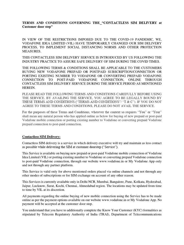 Contactless SIM Delivery TNC 4thaugust2020 | PDF | Contractual Term