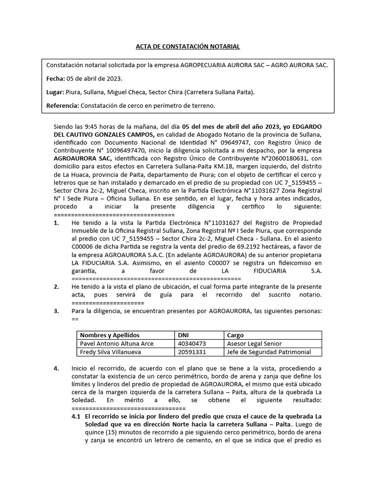 Acta de Constatación Notarial | PDF