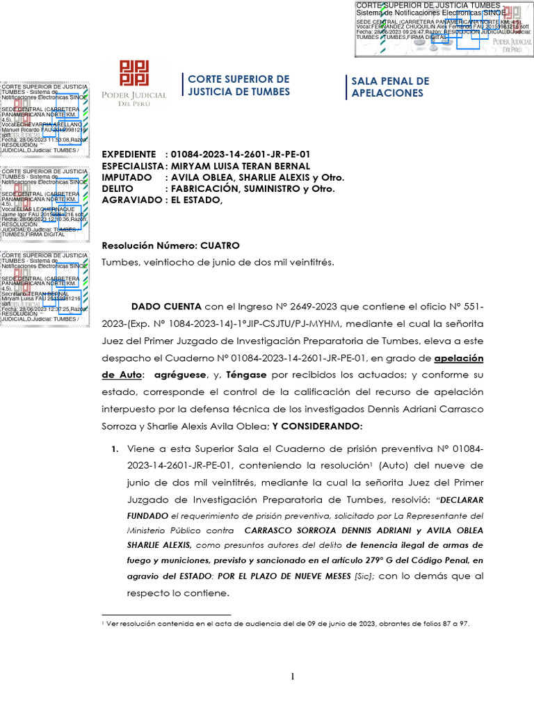 Exp. 01084-2023-14-2601-JR-PE-01 - Resolución - 05771-2023 | PDF | Apelación | Ley procesal