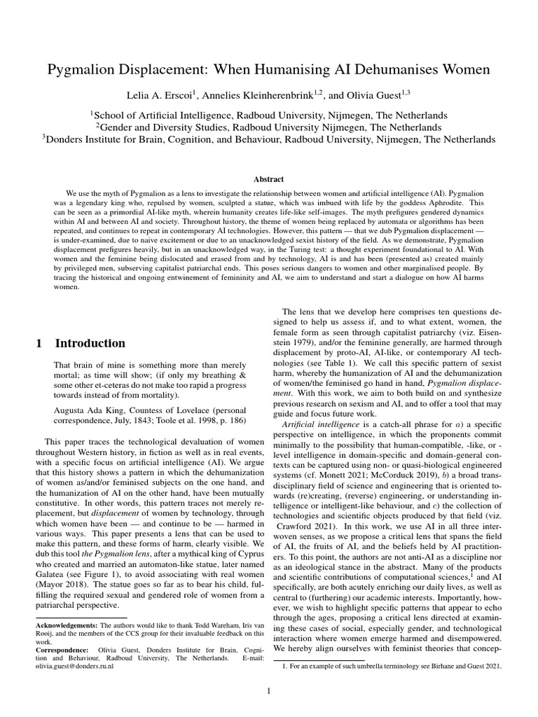 AI's Gender Bias: Pygmalion Displacement | PDF | Artificial ...