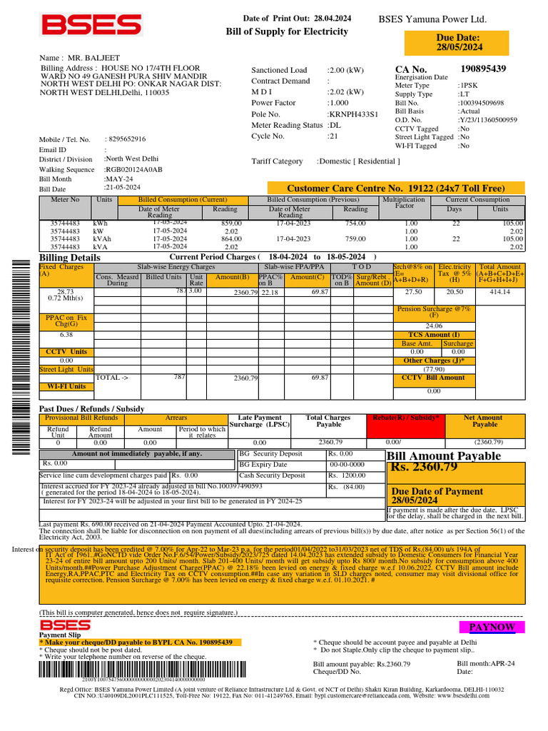 Electricity Bill of Supply Details | PDF | Cheque | Payments
