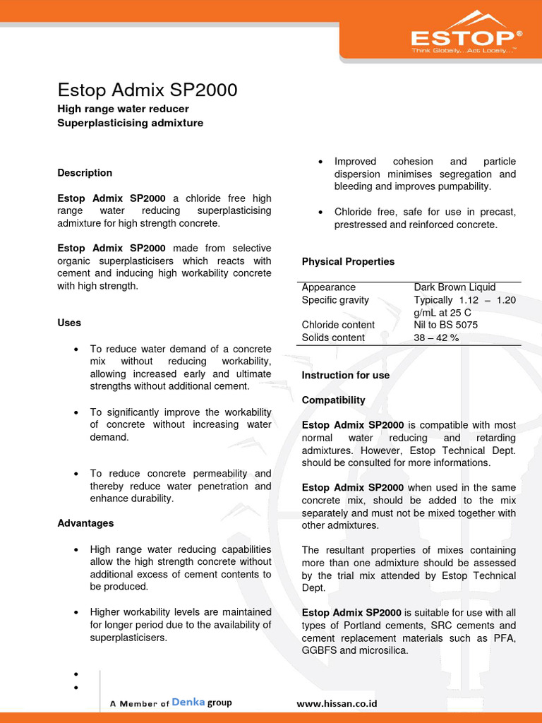 ESTOP TDS - Estop Admix SP2000 | PDF | Concrete | Secondary Sector Of The Economy