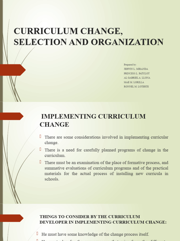 CURRICULUM-CHANGE-SELECTION-AND-ORGANIZATION | PDF | Curriculum | System