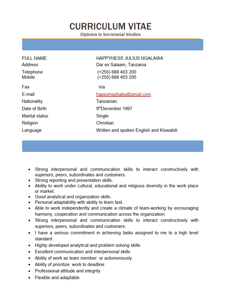 Happy cv. | PDF | Preschool | Tanzania