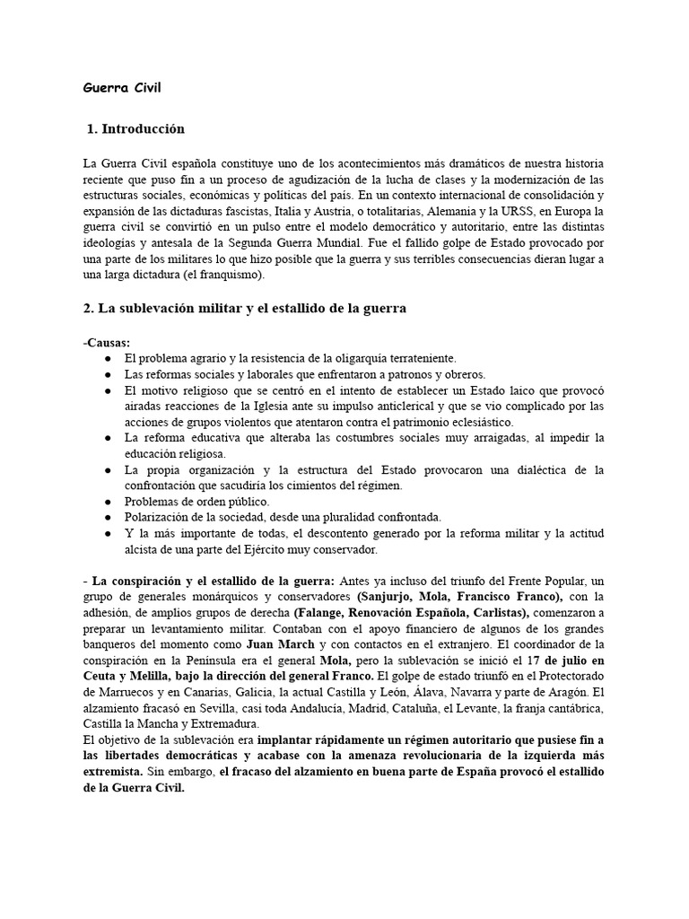 Guerra Civil Española: Causas y Consecuencias | PDF | guerra civil ...