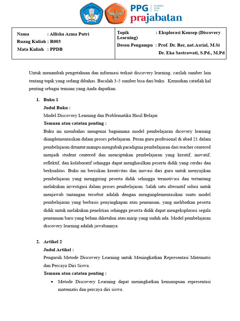 SIKLUS I-PPDB-EKSPLORASI KONSEP DISCOVERY LEARNING-ALLISHA AZMA PUTRI | PDF