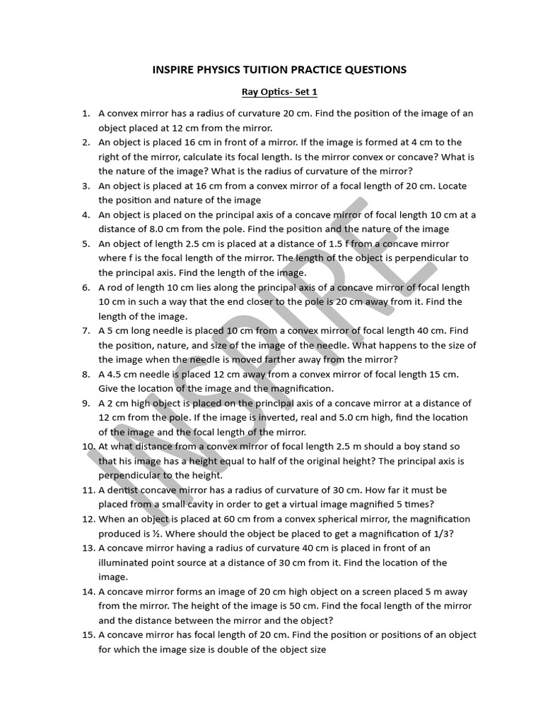 Chapter 9 Problemset 1 | PDF | Mirror | Optics