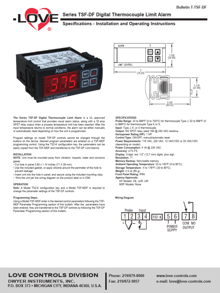 Series TSF-DF Manual | PDF | Thermocouple | Relay