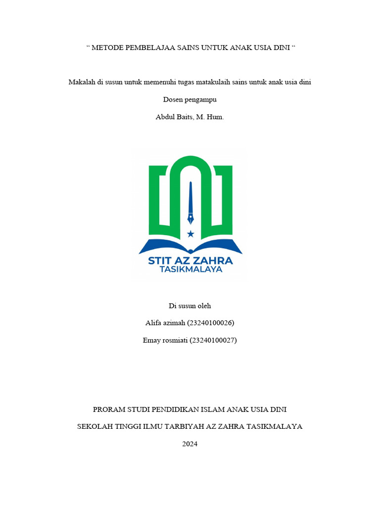 Metode Pembelajaa Sains Untuk Anak Usia Dini | PDF | Karier & Perkembangan | Kesehatan Holistik