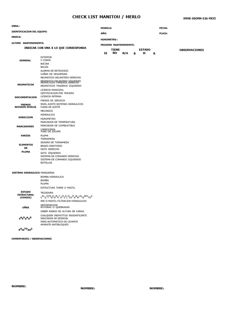Check List Manitou Merlo - PD | PDF | Pneu | Bens manufaturados