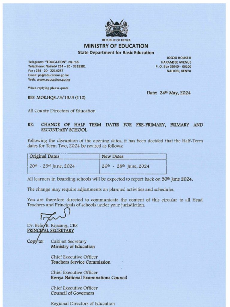 Change of Half Term Dates For Term Two | PDF