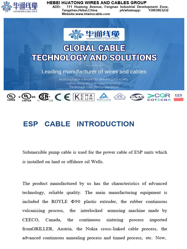ESP Cable Specifications and Details | PDF | Insulator (Electricity ...