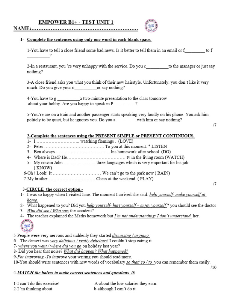 EMPOWER B1+ UNIT 1 | PDF | Schools