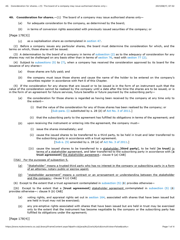Consideration For Shares. - (1) The Board of A Company May Issue Authorised Shares Only | PDF ...