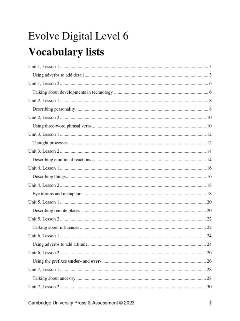 Evolve Digital Level 6 Vocabulary Lists | PDF | Speech Recognition ...