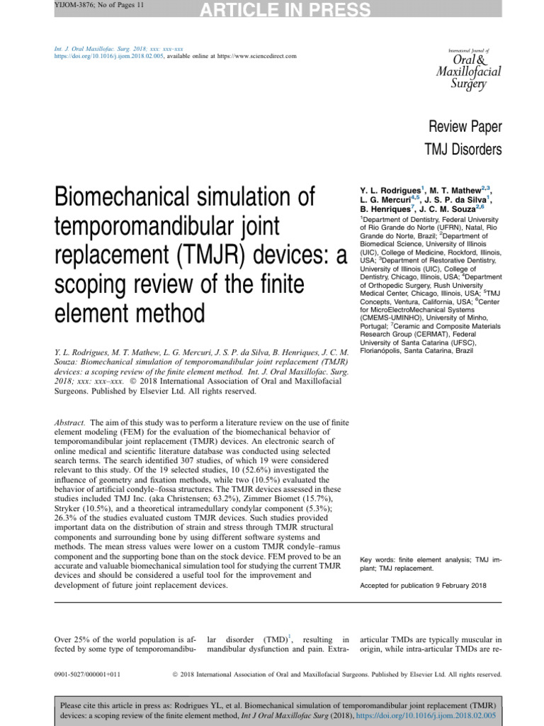 Biomechanical Simulation of TMJ Replacement (Rodrigues2018) | PDF ...