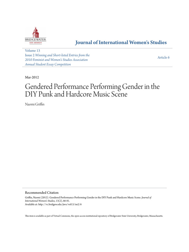 Gendered Performance and Performing Gender in The DIY Punk and Hardcore ...