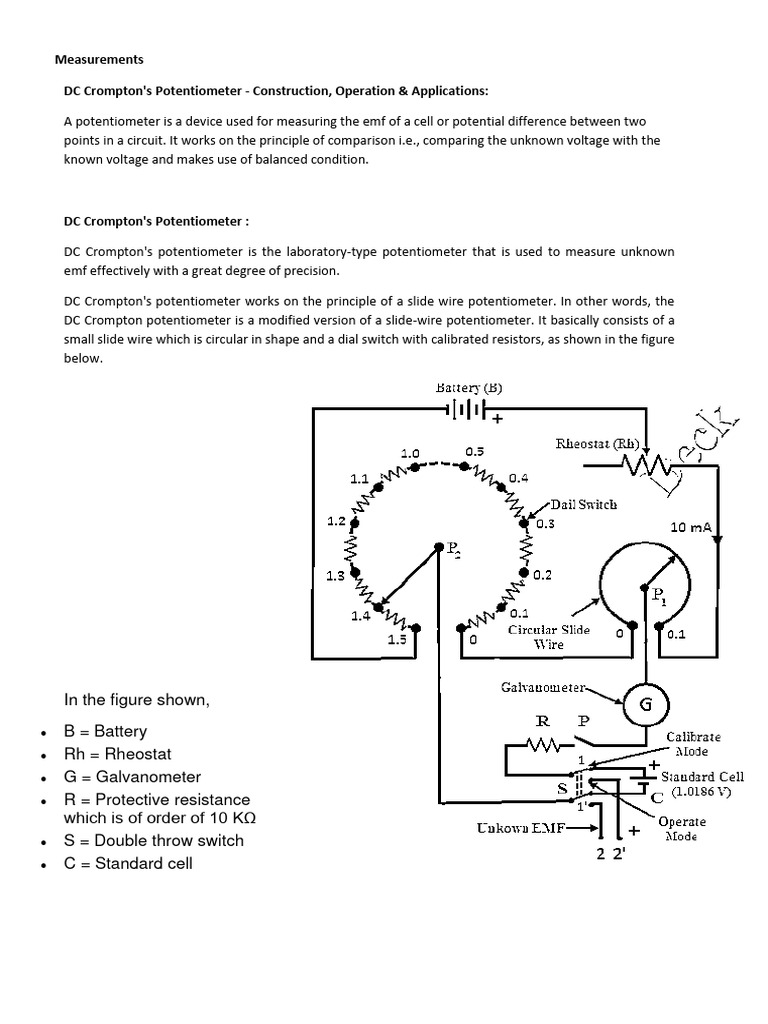 DC Crompton's Potentiometer | PDF | Metrology | Electromagnetism