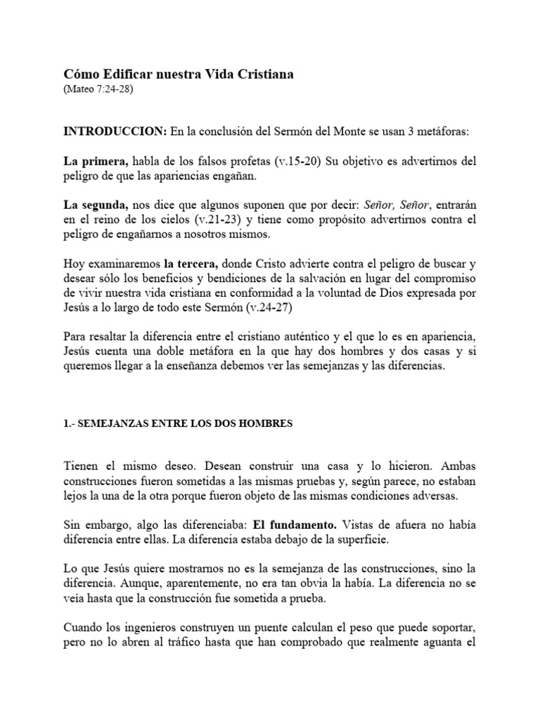Cómo Edificar Nuestra Vida Cristiana - 07-05-15 | PDF | Jesús | Sermón de la Montaña