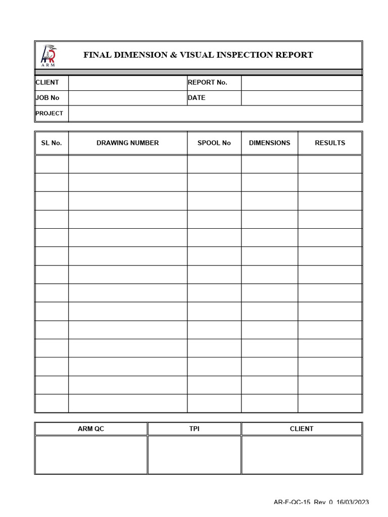 Final Dimension & Visual Inspection Report | PDF