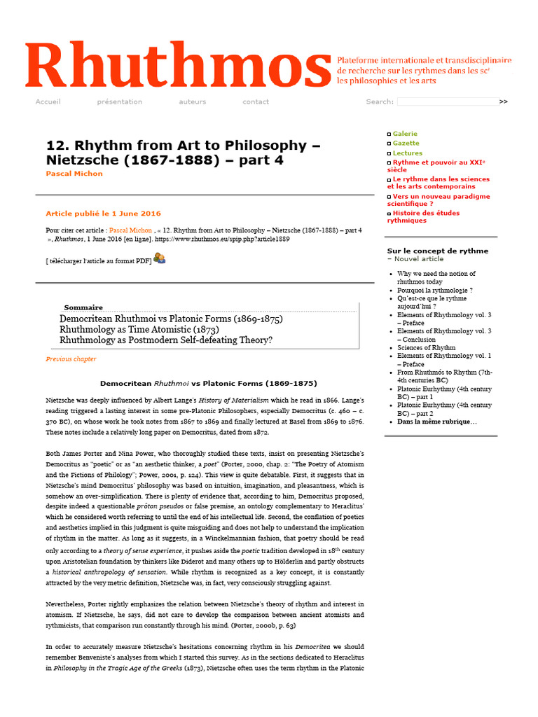 Rhythm From Art To Philosophy - Nietzsche (1867-1888) - Part 4 ...