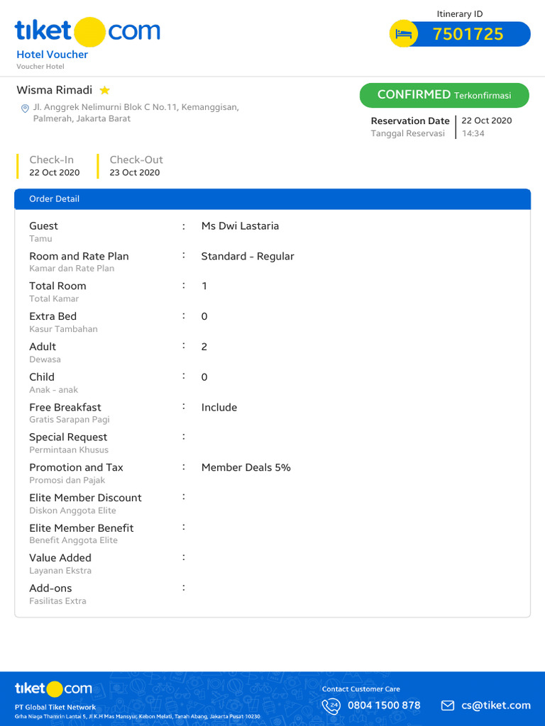 Hotel Voucher for Wisma Rimadi Jakarta | PDF | Banking Technology | Banking