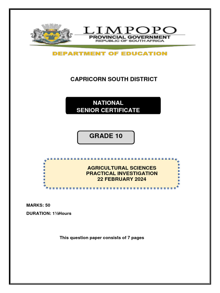 AGRS GRADE 10 PRACTICAL INVESTIGATION 2024 | PDF | Agriculture