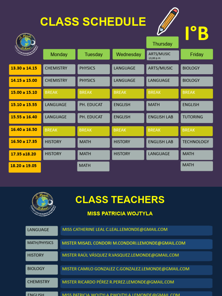 Weekly Class Schedule Overview | PDF