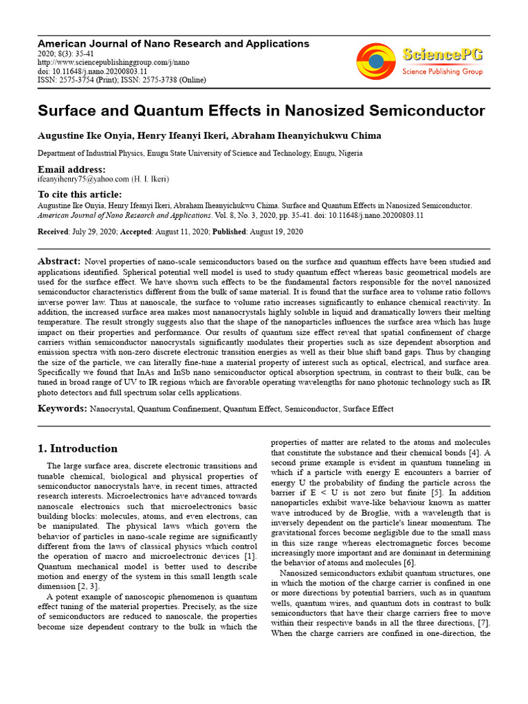 Surface and Quantum Effects in Nanosized | PDF | Nanotechnology | Infrared