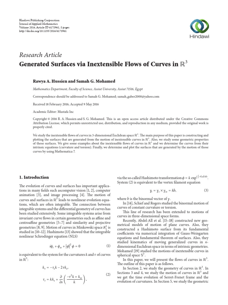Generated Surfaces Via Inextensible Flows of Curves in R 3 | PDF ...