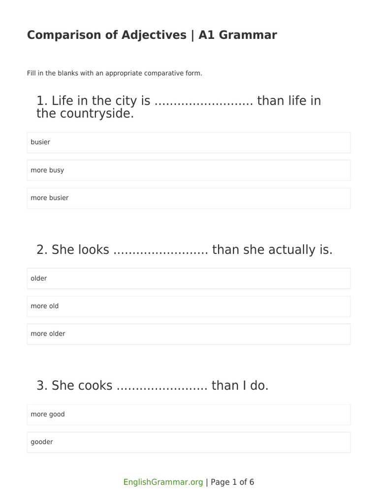 A1 Comparative Adjectives Worksheet | PDF | Grammar | Linguistics