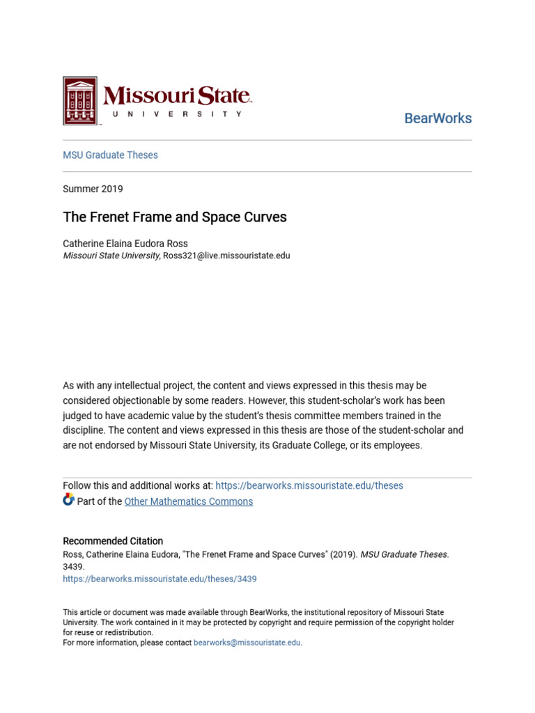 The Frenet Frame and Space Curves | PDF | Curvature | Vector Space