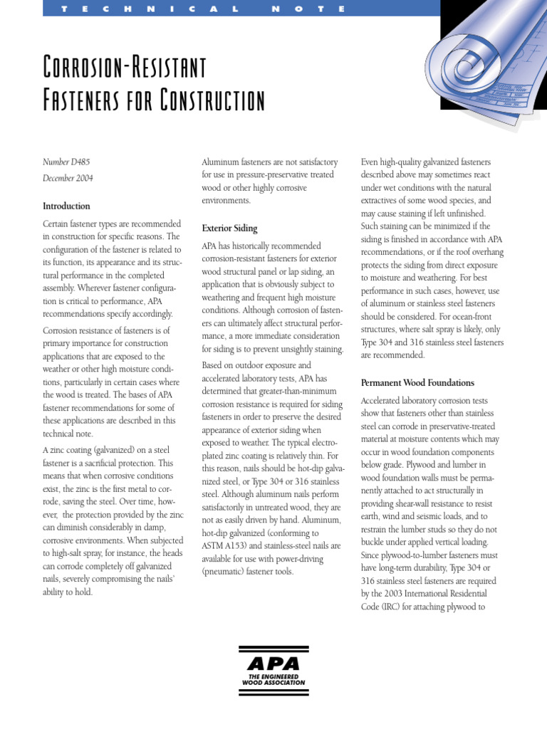 Corrosion - Resistant Fasteners For Construction D485 | PDF | Corrosion ...