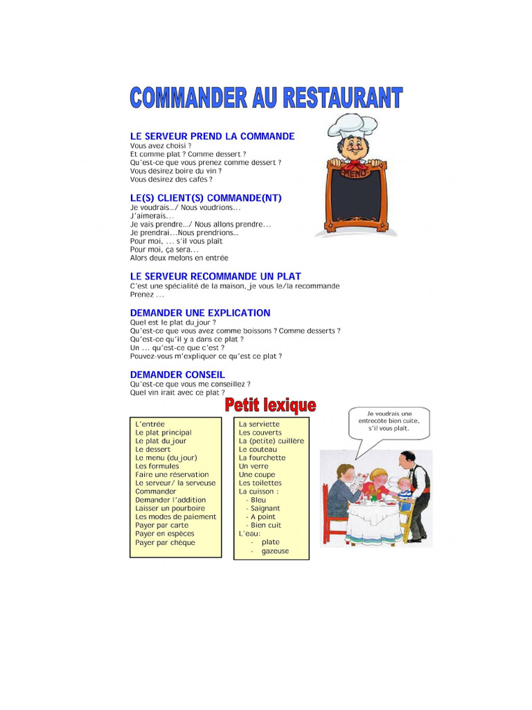Fiche dialogue Au restaurant | PDF