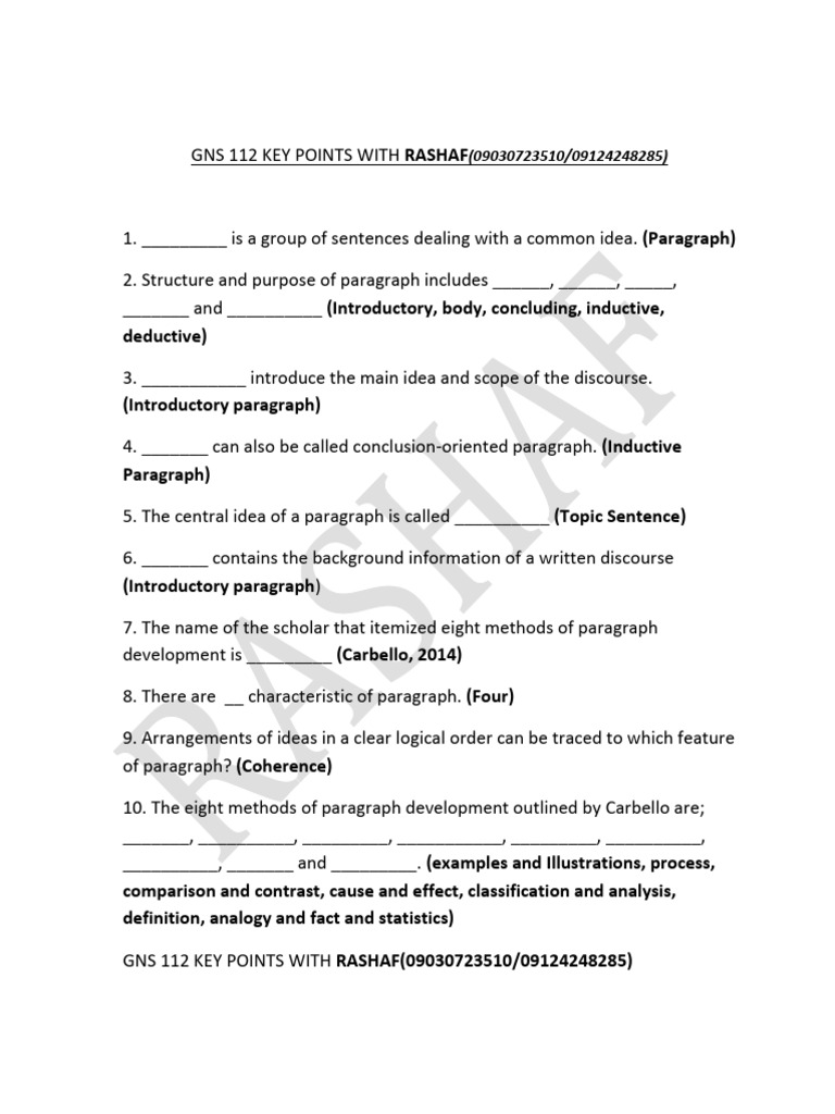Rashaf's GNS 112 Key Points-1 | PDF | Essays | Inductive Reasoning
