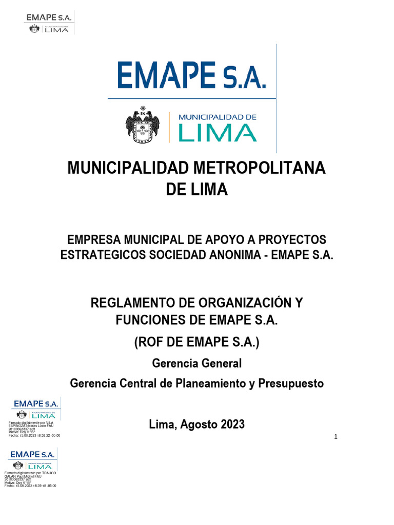 Reglamento de Organización de EMAPE S.A. | PDF | Derecho laboral | Business