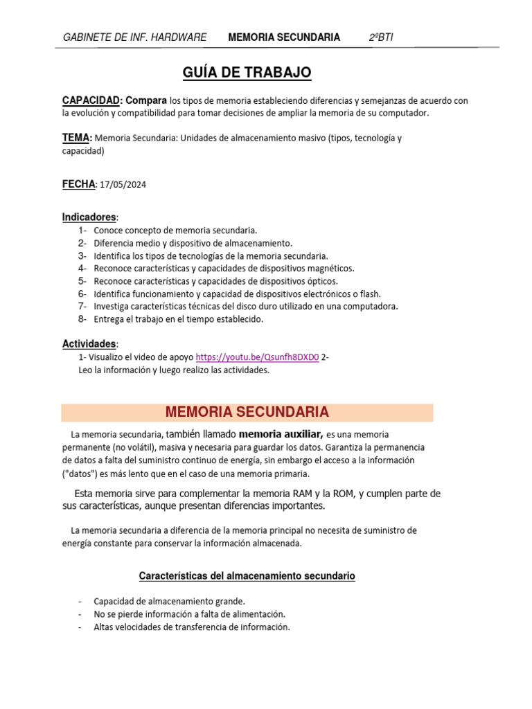 Tipos y Características de Memoria Secundaria | PDF | Disco duro ...