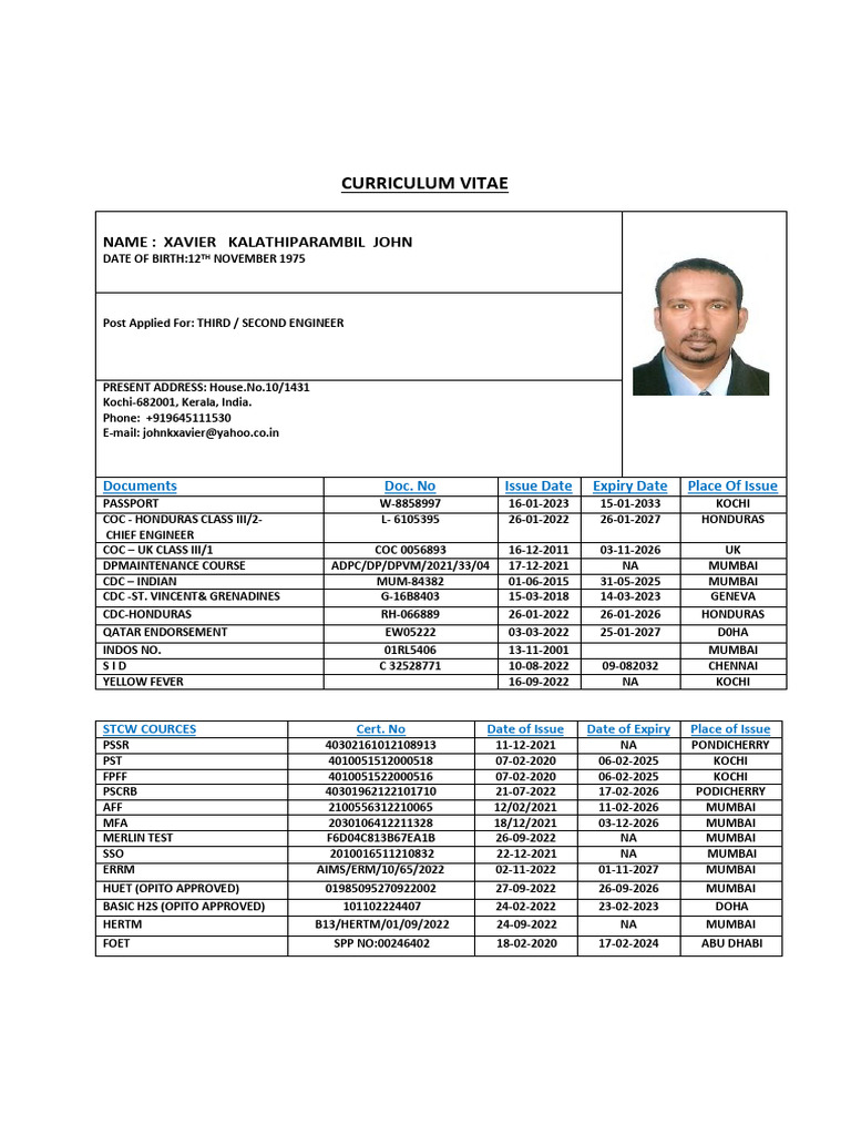 Xavier k John Cv April 2024 - Copy | PDF | Diesel Fuel