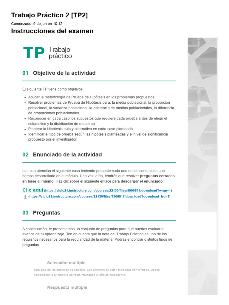 Herramientas Matemáticas V - Estadística II Examen - Trabajo Práctico 2 (Tp2) 70% | PDF ...