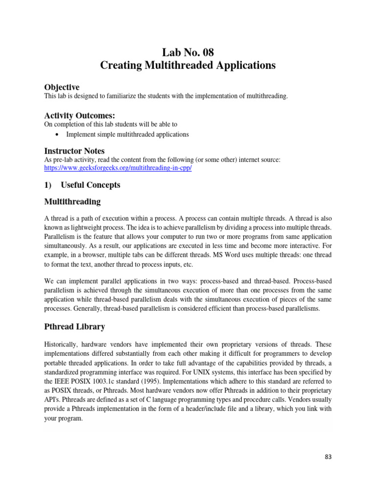 Operating System Lab Notes Of Multithreading Using P Threads Pdf Thread Computing