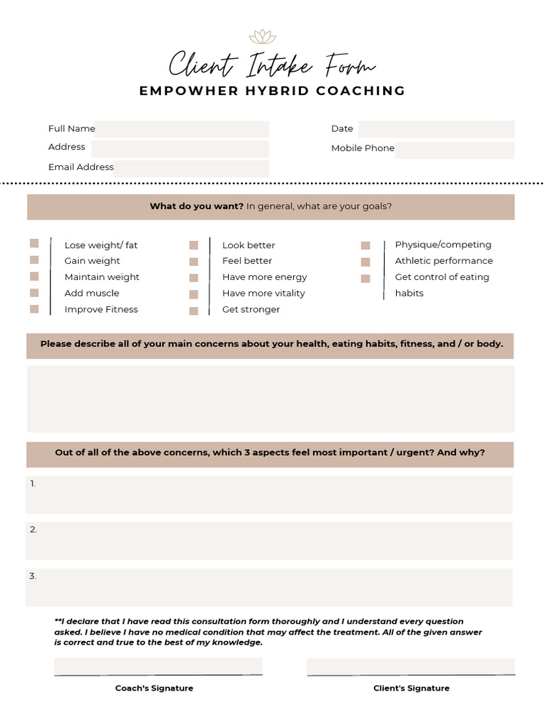 Fitness & Nutrition Goals Form | PDF | Physical Fitness | Eating