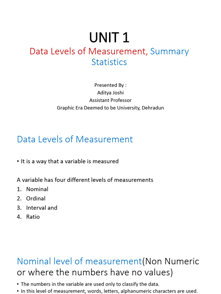 Data Levels of Measurement, SummaryStatistics_3 | PDF | Mean | Level Of Measurement