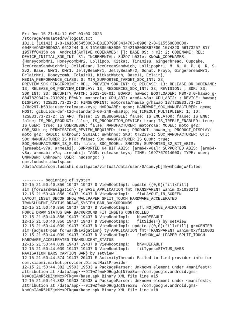 Android Logcat Analysis Moto G42 | PDF | Xml | Software