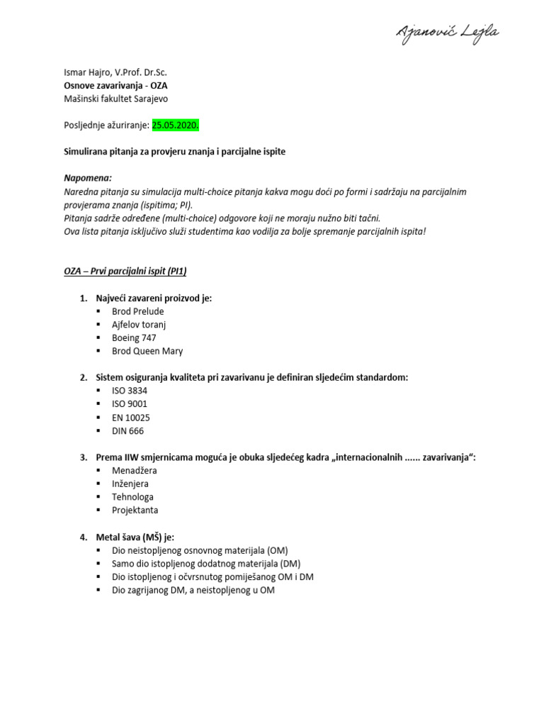 OZA - Pitanja MC - 2 - Parc - Ajanovic2 | PDF