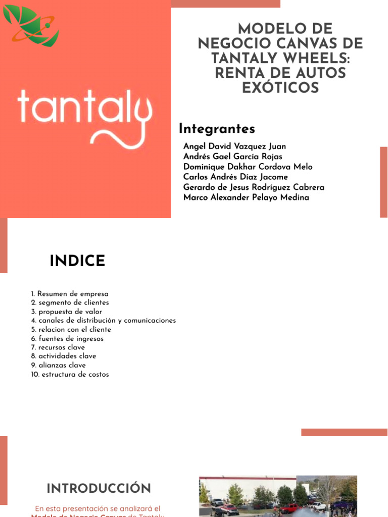 Modelo Elo de Negocio Canvas de Tantaly Wheels Renta de Autos Exoticos ...