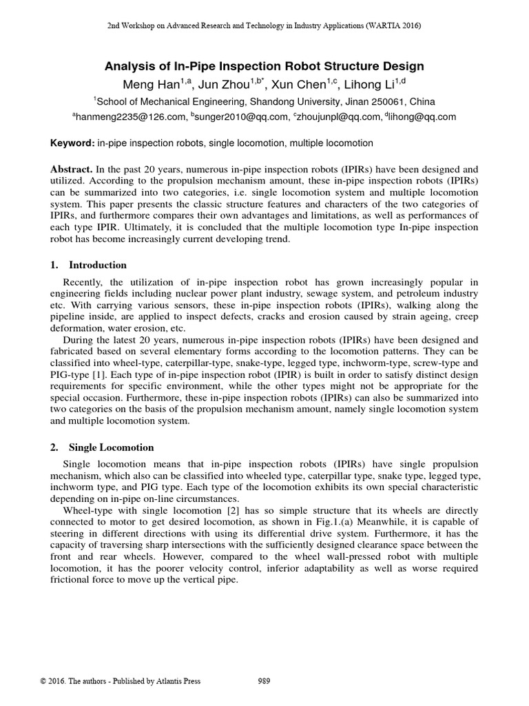 Meng Han, Jun Zhou, Xun Chen, Lihong Li: Analysis of In-Pipe Inspection ...