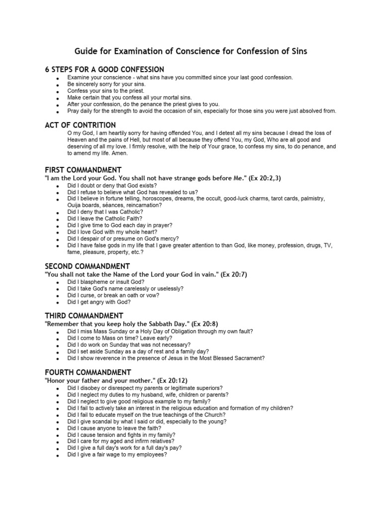 Examination of Conscience | Download Free PDF | Confession (Religion ...