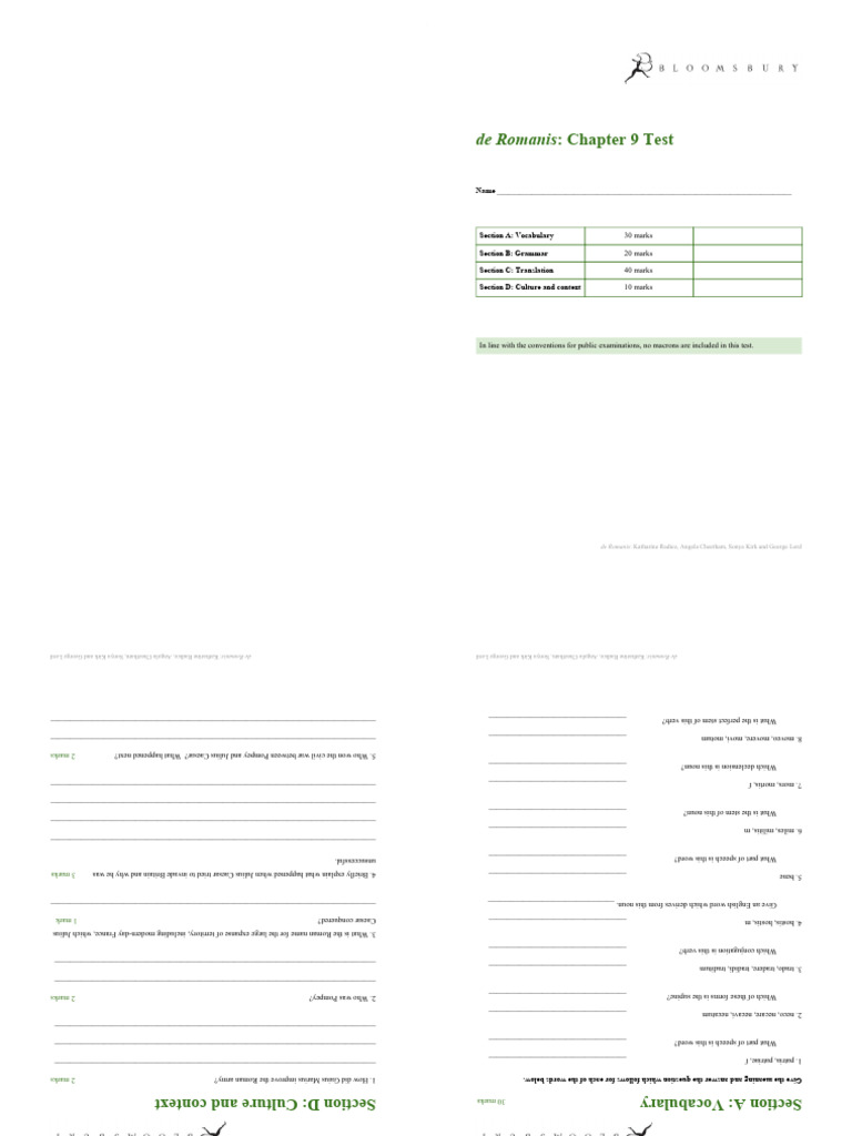 Chapter 9 Test for de Romanis | PDF | Linguistics | Syntax